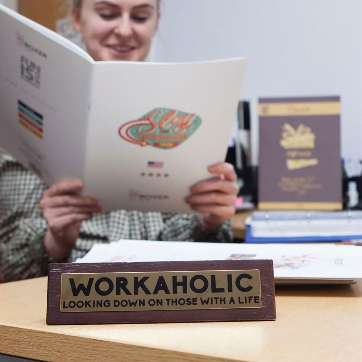Wooden Desk Sign, Workaholic